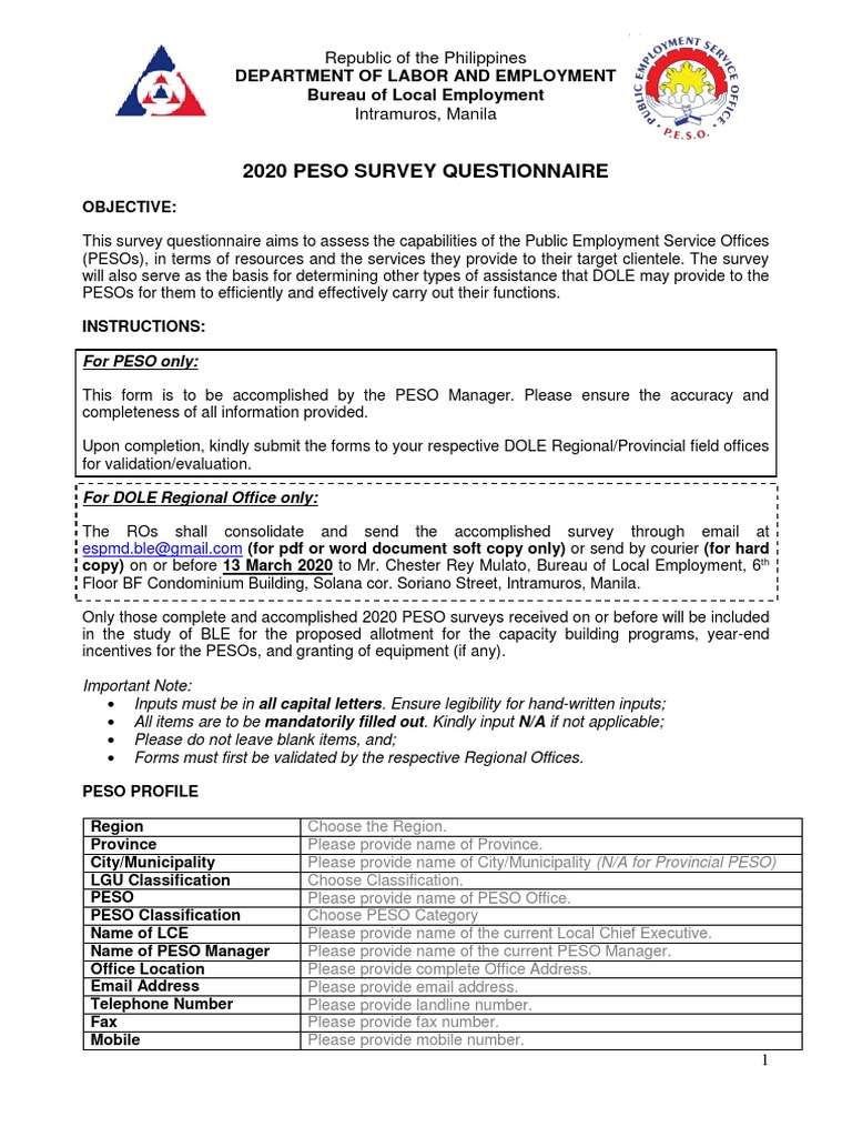 2020 Revised Peso Survey Form | PDF