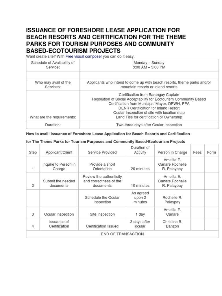 Issuance of Foreshore Lease Application For Beach Resorts and ...