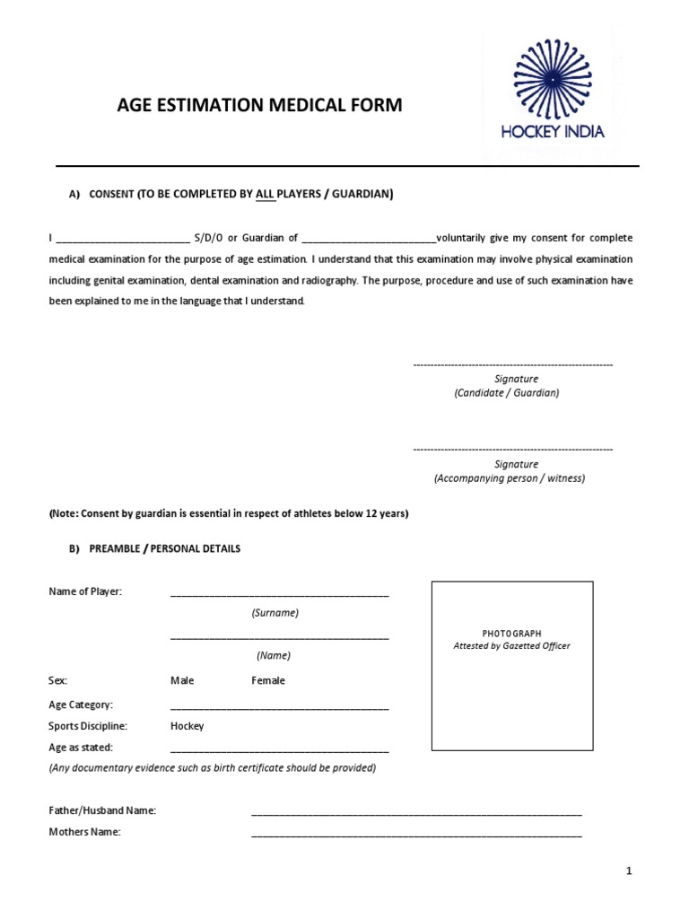 Age Estimation Medical Form | PDF