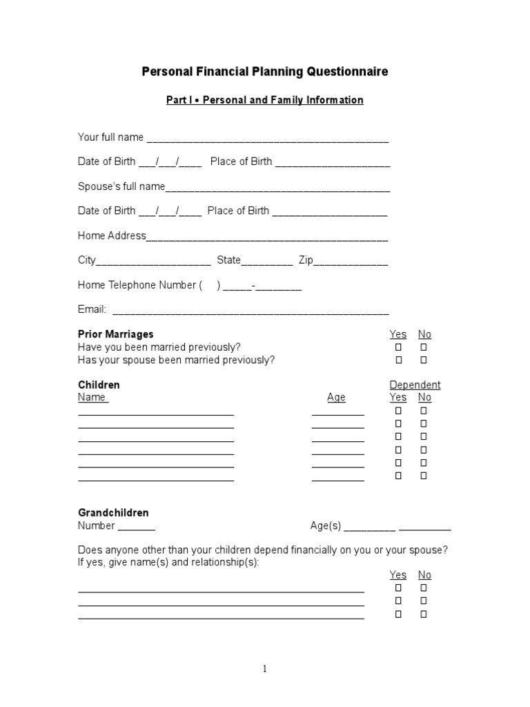 Personal Financial Planning Questionnaire 0 | PDF