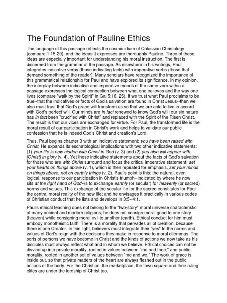The Foundation Of Pauline Ethics Pdf