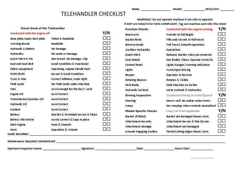 Telehandler Checklist | PDF