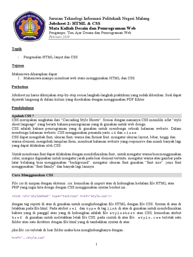 CSS - Jobsheet | PDF