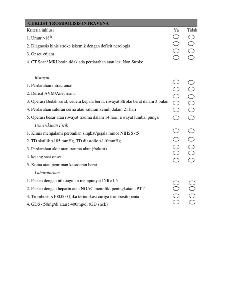 Ceklis Trombolisis | PDF