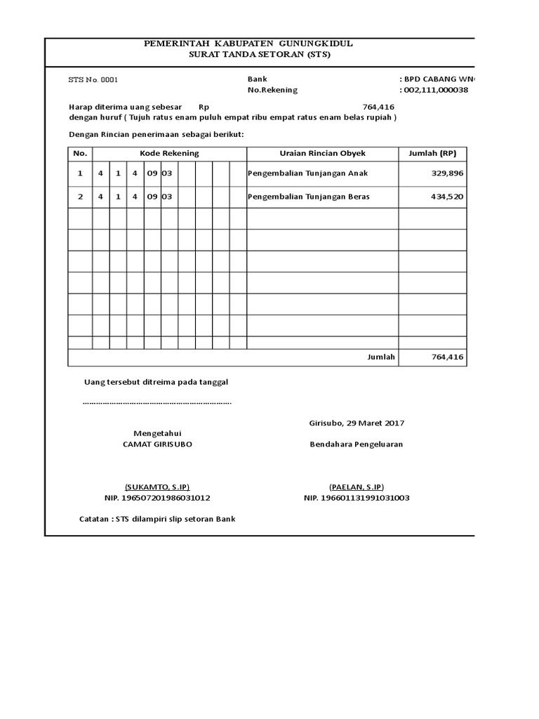 Sts (Surat Tanda Setor | PDF