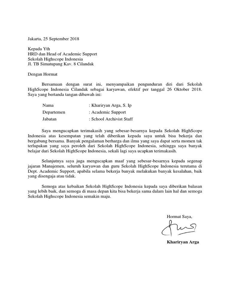 Contoh Surat Resign | PDF