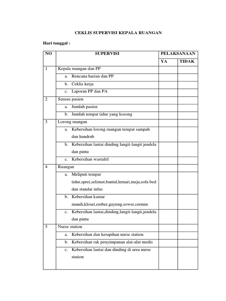 Ceklis Supervisi Kepala Ruangan | PDF