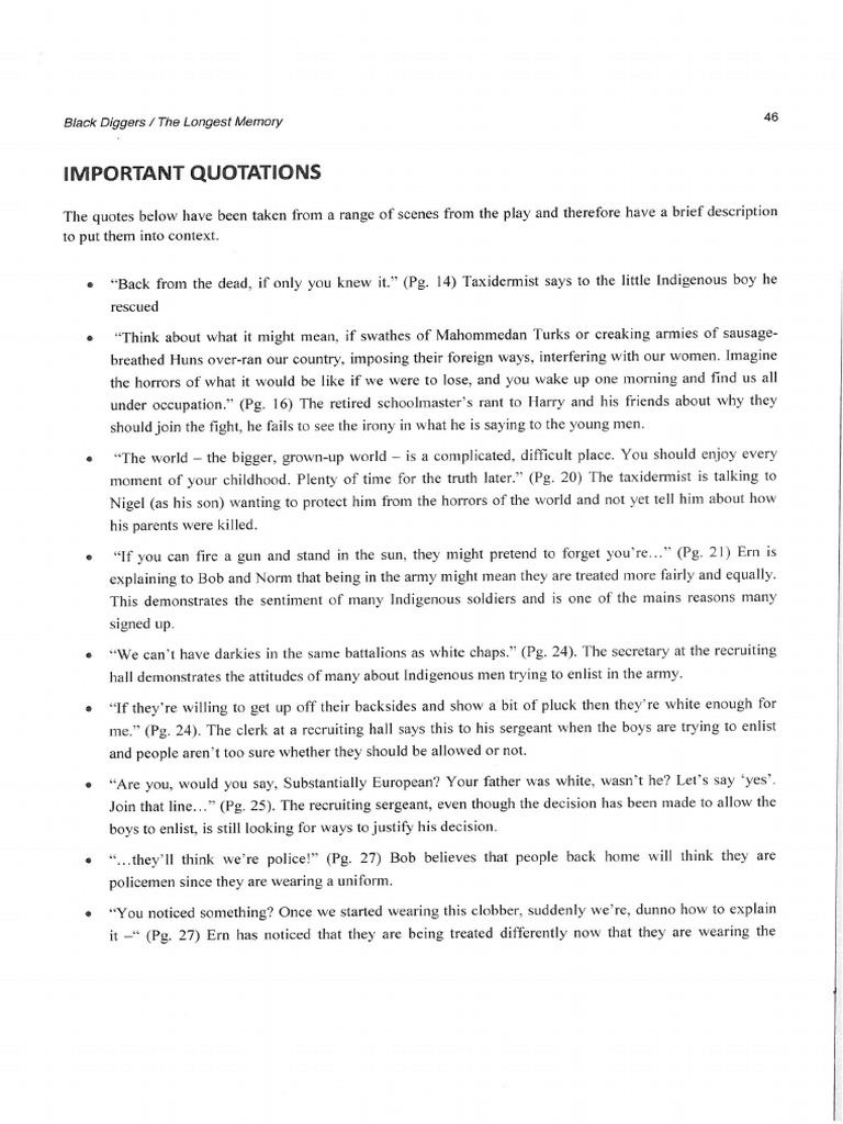 Black Diggers - Important Quotes | PDF