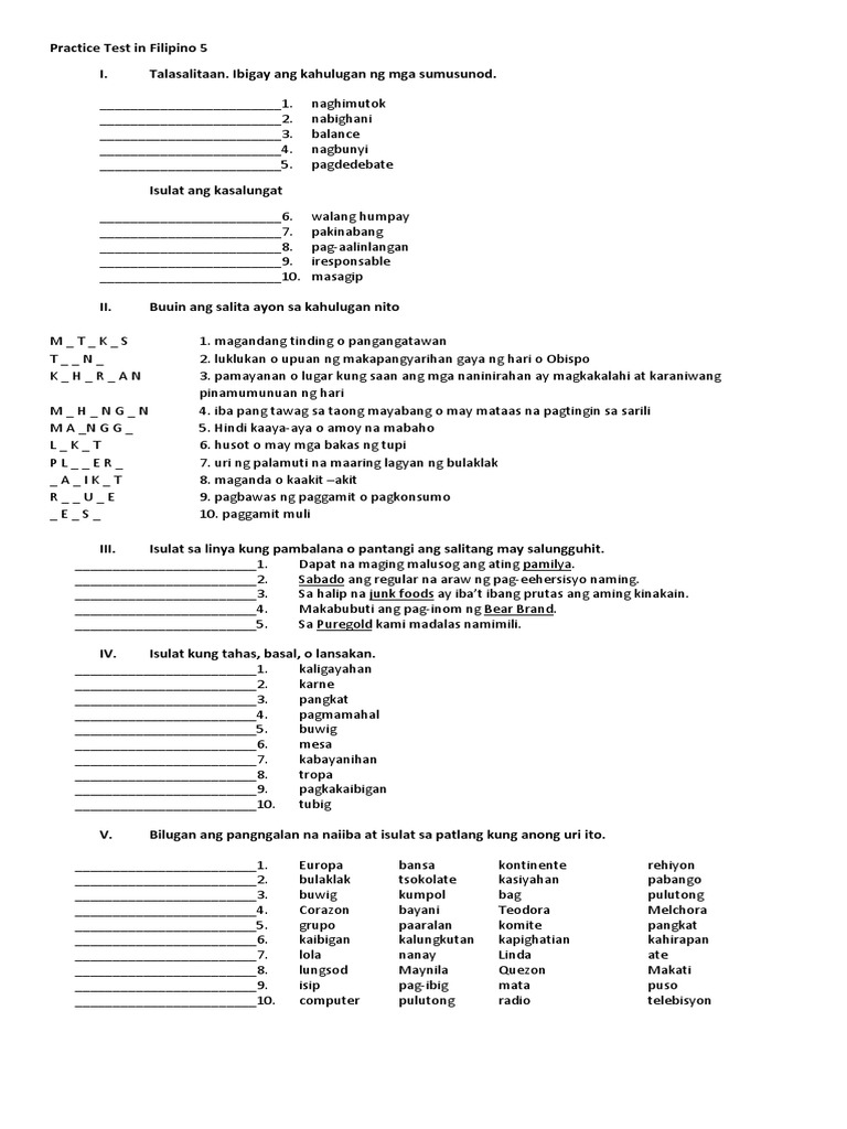 1st MT - Filipino 5 | PDF