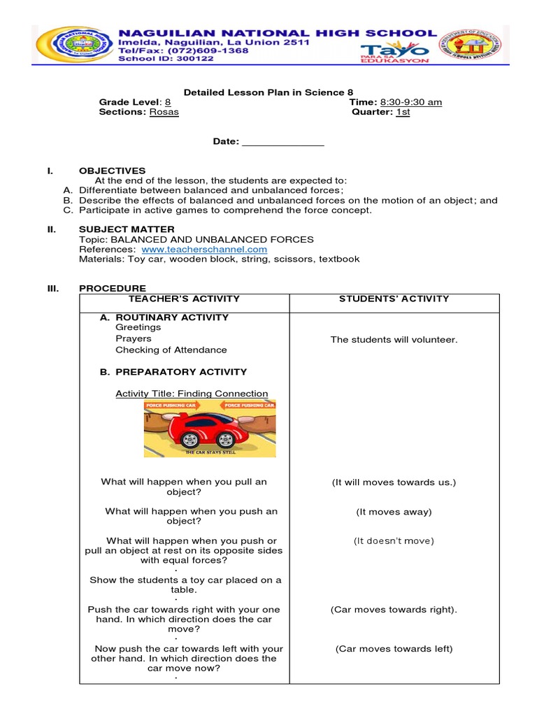 Detailed Lesson Plan in FORCES | PDF