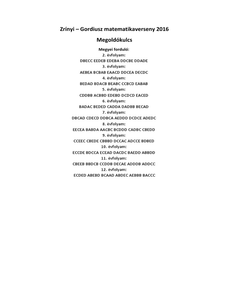 Zrinyi2016 Megold PDF | PDF