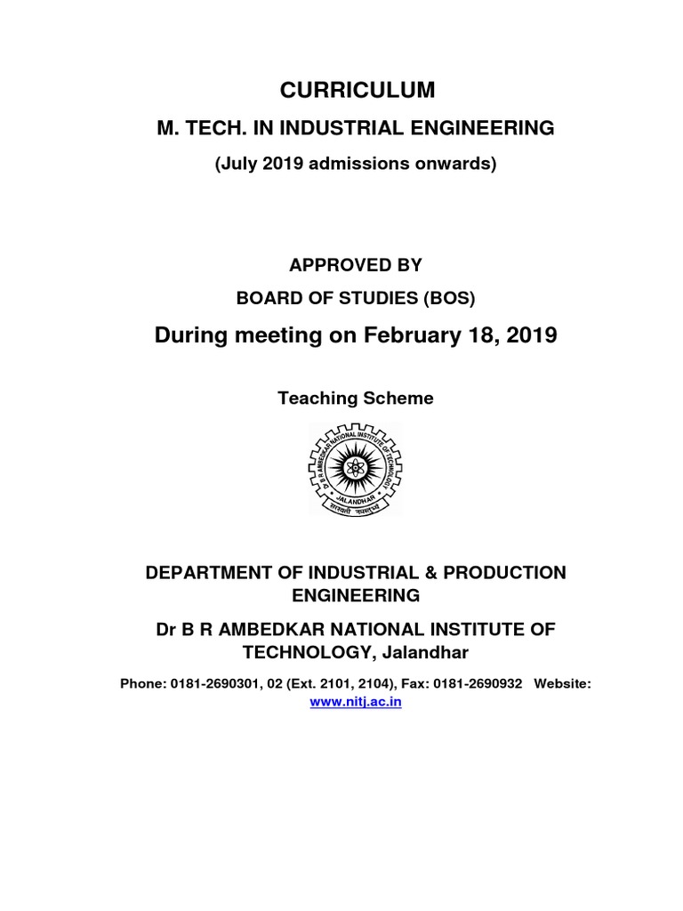 M.Tech Industrial Engineering Curriculum | PDF
