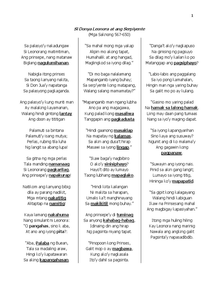 Florante at Laura: Si Donya Leonora at Ang Serpiyente | PDF