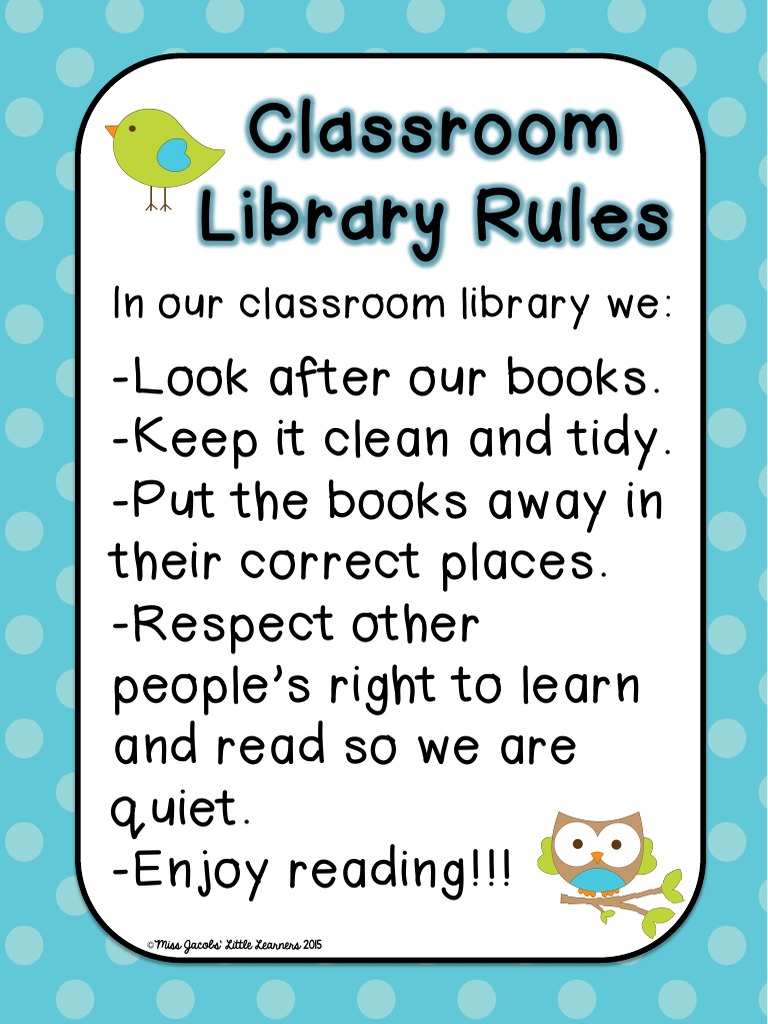 Classroom Library Rules Poster Owl Theme Freebie | PDF
