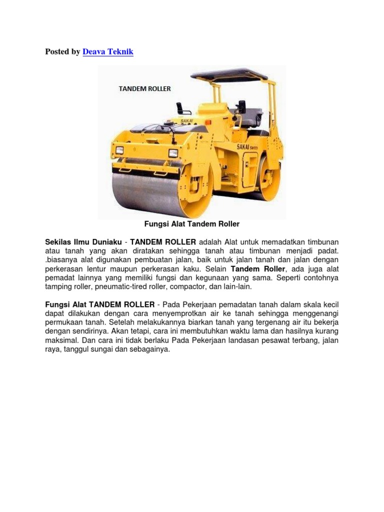 Tandem Roller | PDF | Bisnis | Teknologi & Rekayasa