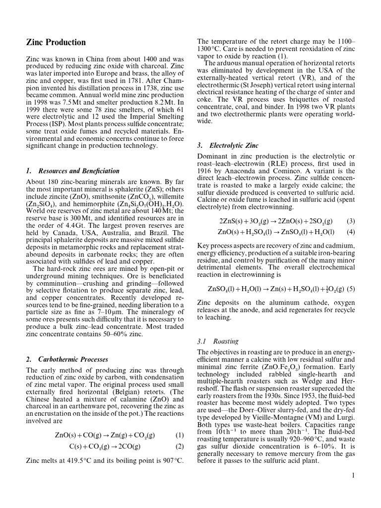 Zinc Production | PDF