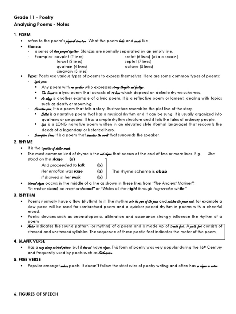 Analysing Poems Handout | PDF | Poetry