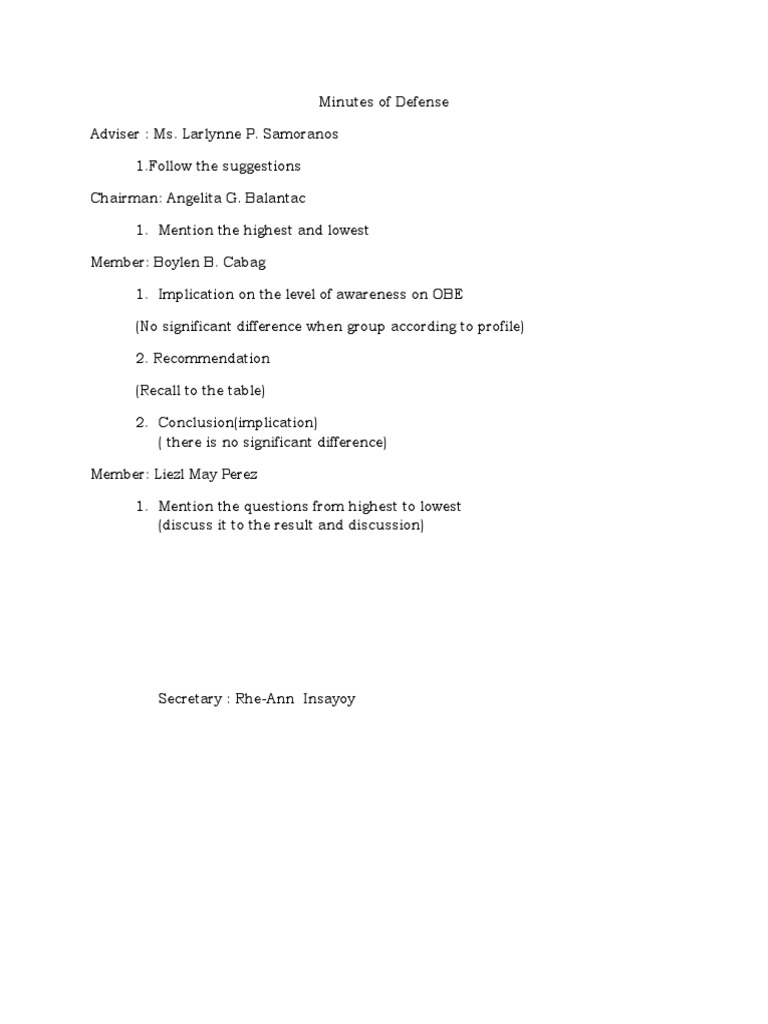 Defense Meeting Minutes Summary | PDF | Wellness | Science & Mathematics