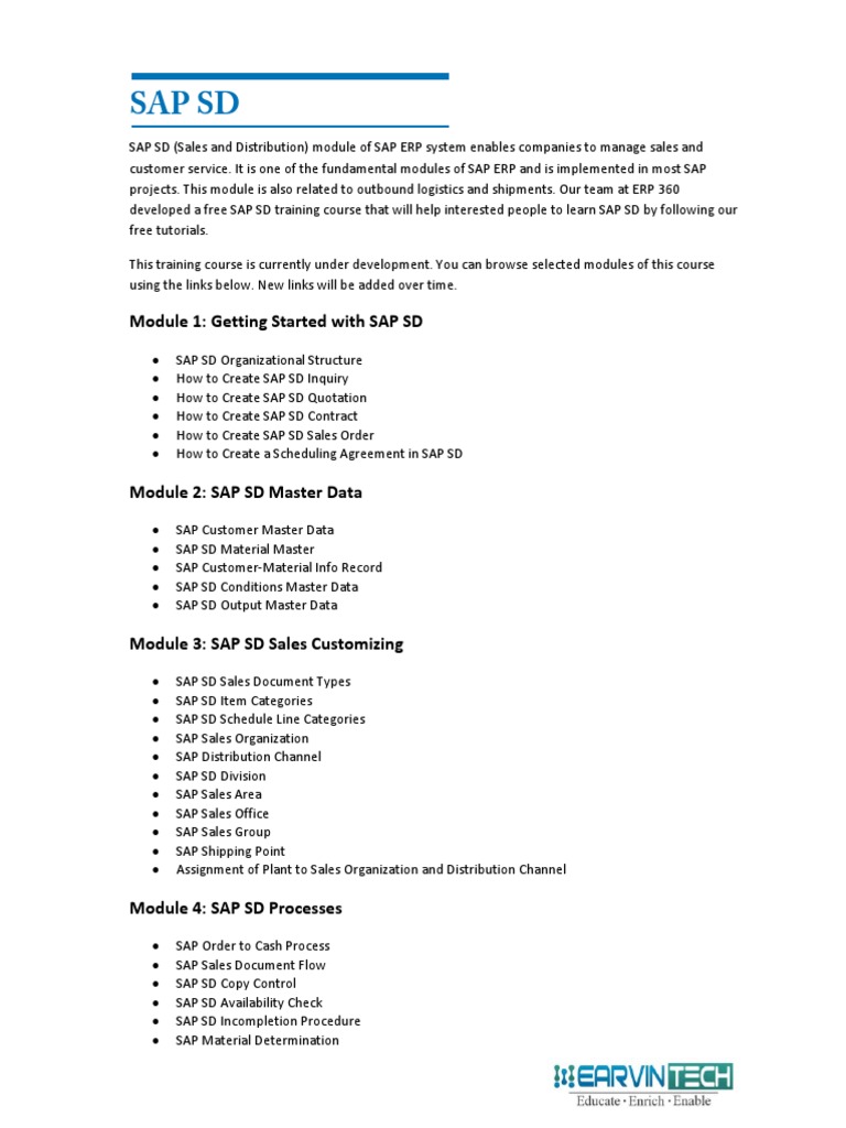SAP SD Course Contents PDF | PDF