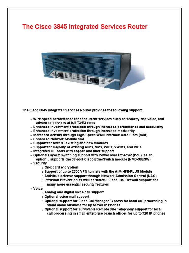 The Cisco 3845 Integrated Services Router: o o o o | PDF | Network ...