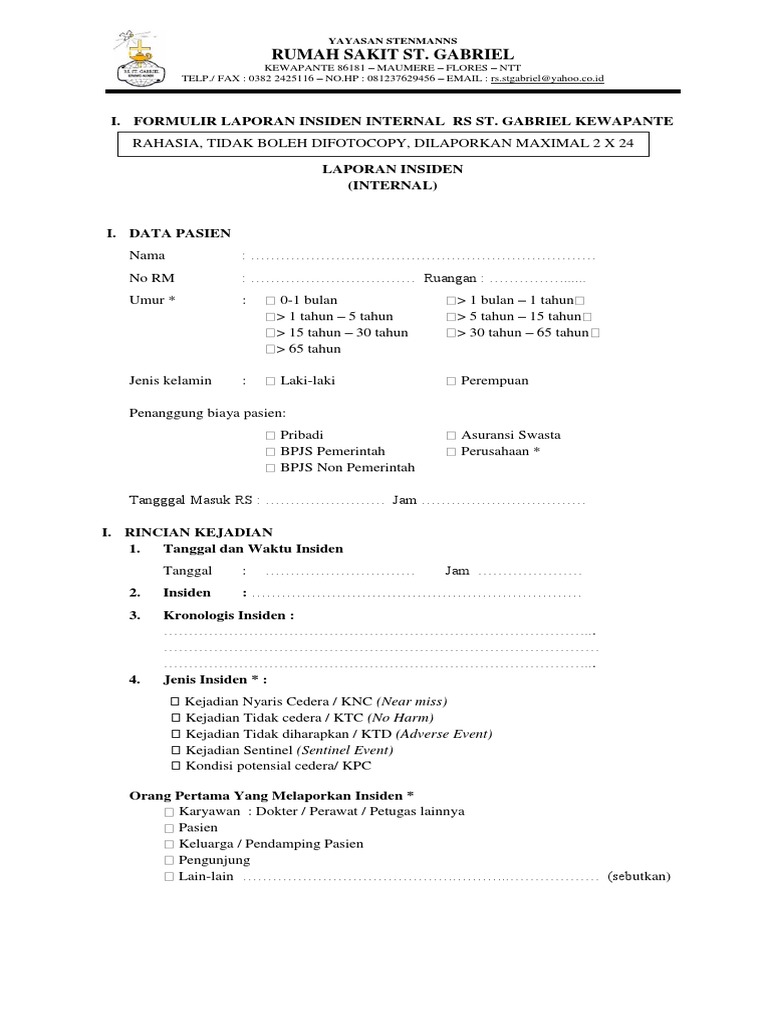 Formulir 1. Pelaporan Insiden Internal RS | PDF | Pengembangan Diri