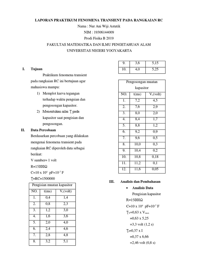 Laporan Praktikum Fenomena Transient Pada Rangkaian RC | PDF