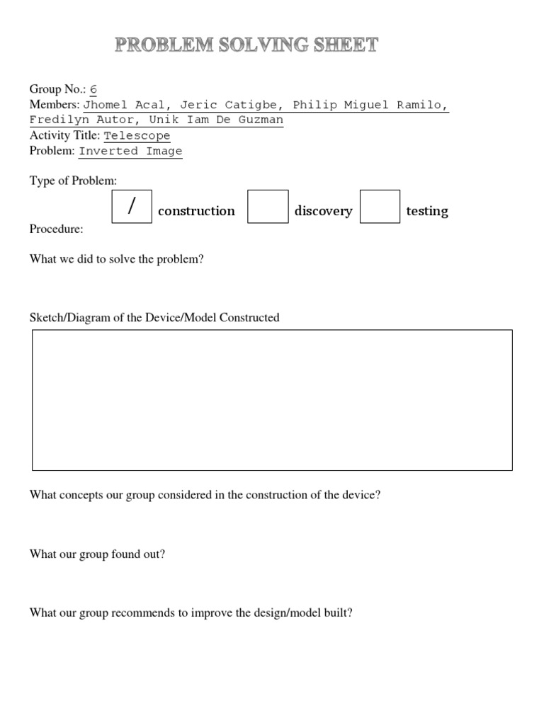 Problem Solving Sheet | PDF