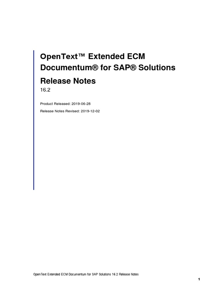 OpenText Extended ECM Documentum For SAP Solutions 16.2 Release Notes | PDF