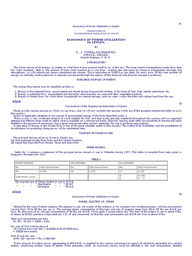Economics of Power Utilization - D. J. Wimalasurendra | PDF