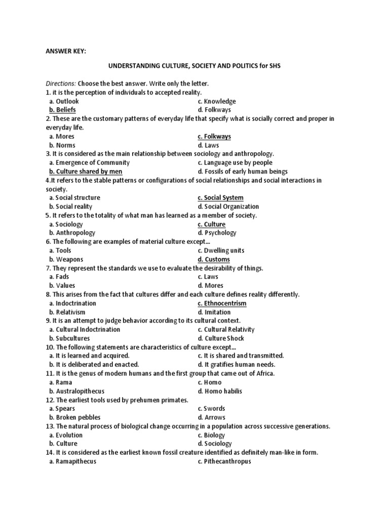 Answer Key (Ucsp11) | PDF