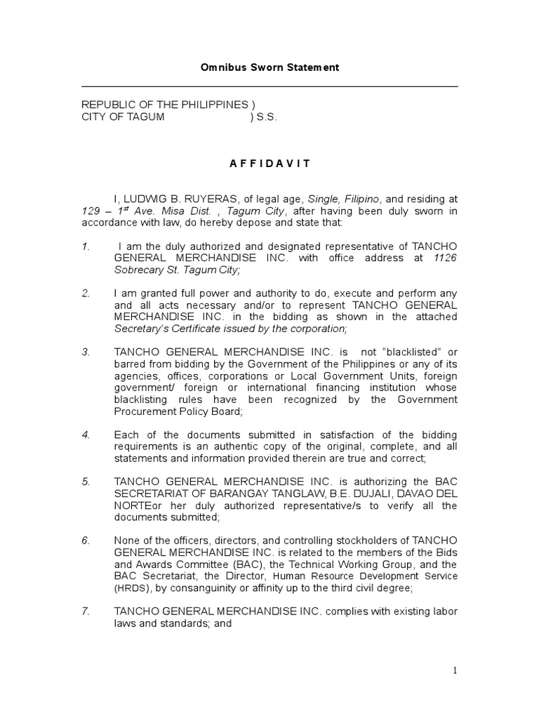 Omnibus Sworn Statement | PDF