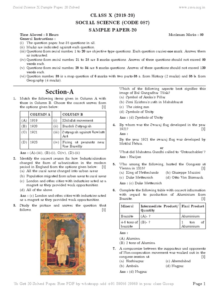 Class 10 TH SST Sample Paper | PDF