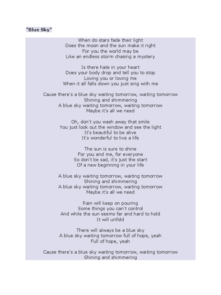 Blue Sky Lyrics | PDF