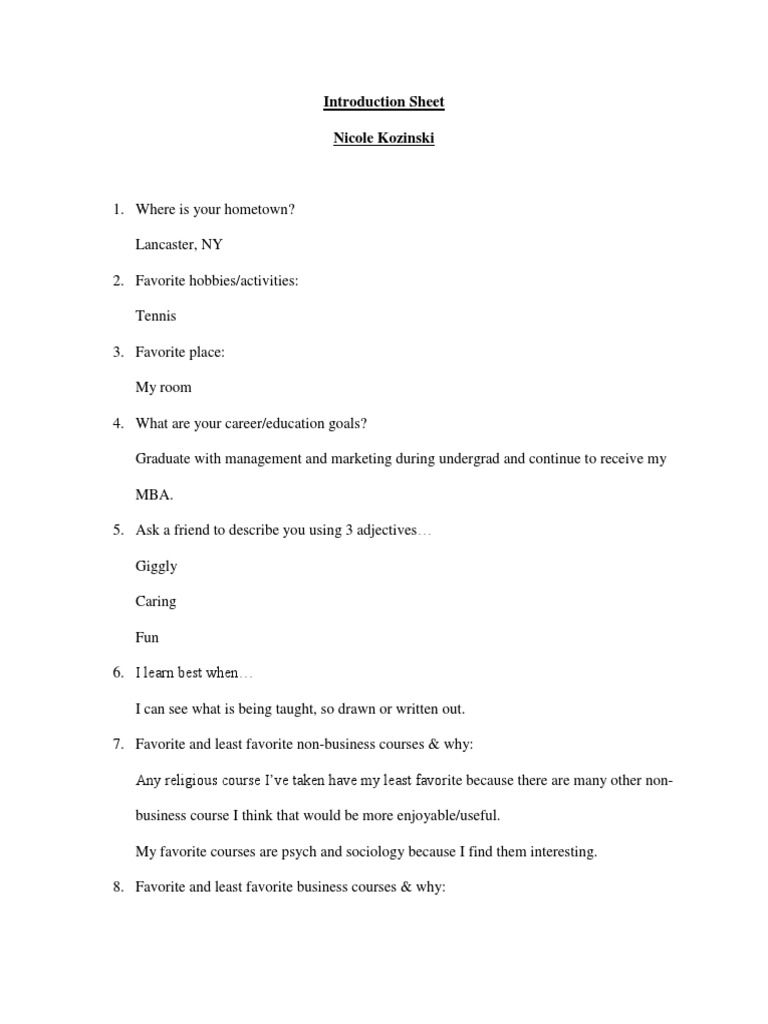 Introduction Sheet | PDF