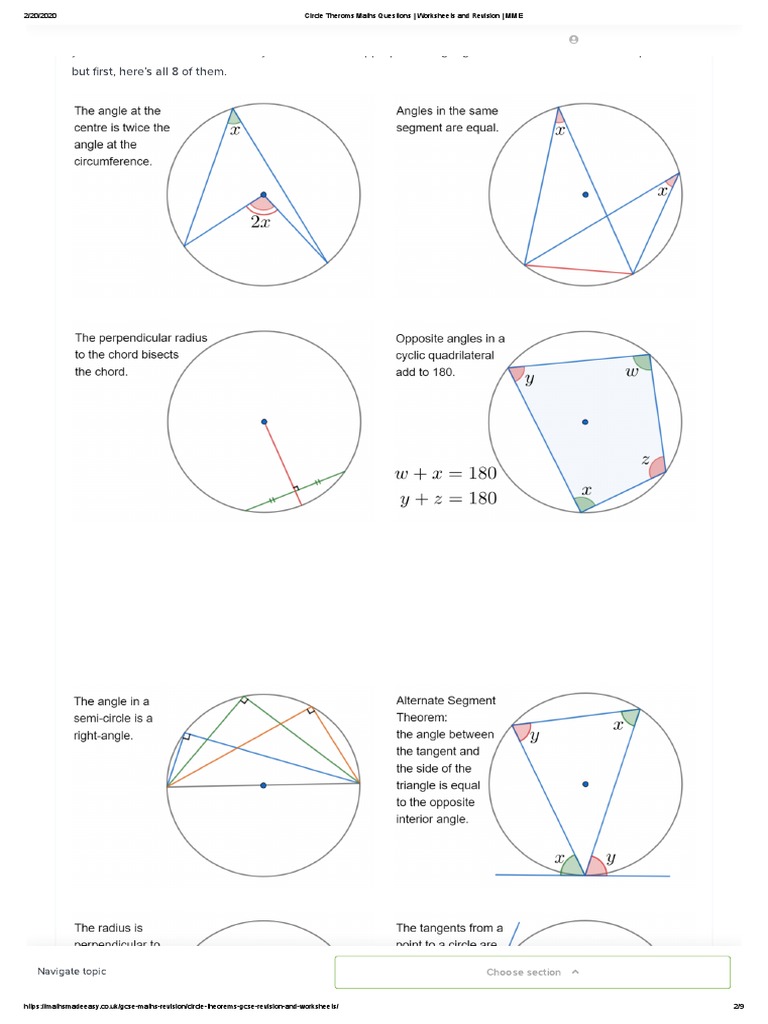 Circle Theorems Worksheet and Examples | PDF
