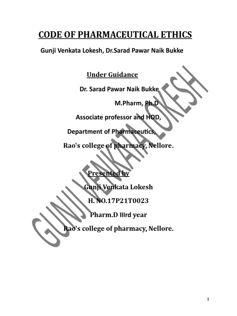 Code of Pharmaceutical Ethics Overview | PDF