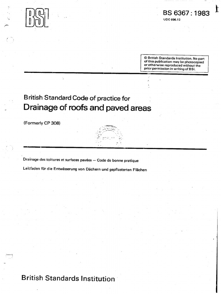 bs6367 - 1983 - Drainage of Roofs and Paved Areas | PDF