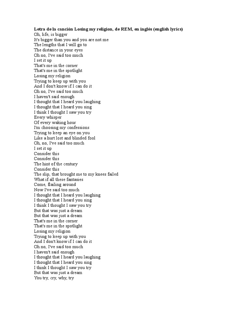 Letra de La Canción Losing My Religion | PDF