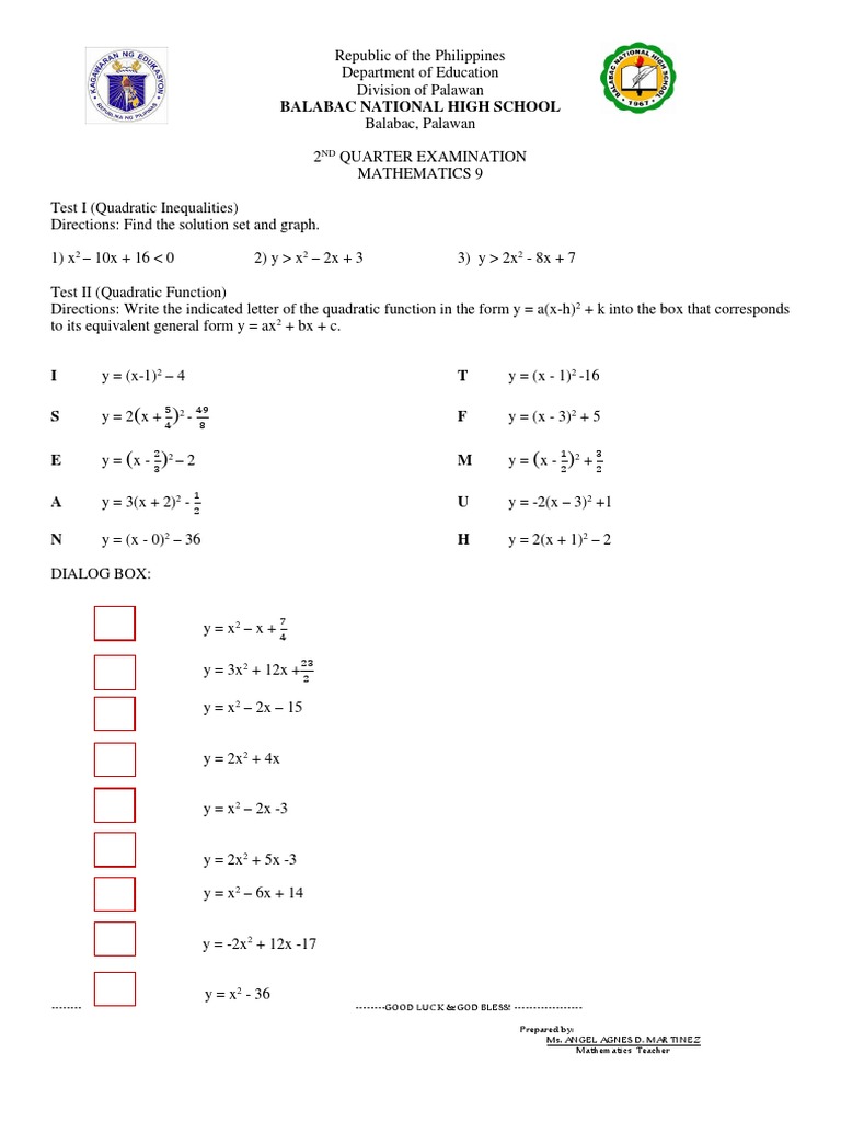 Math 9 - Q2 Exam | PDF
