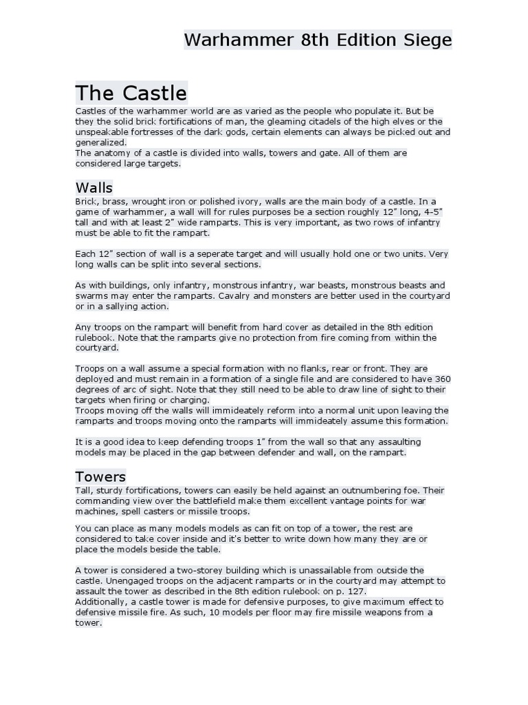 Warhammer 8TH Siege Rules | PDF