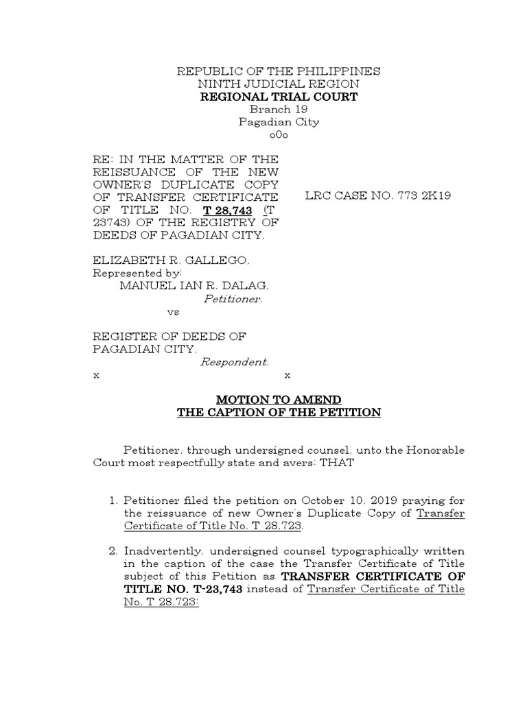 Motion to Amend Petition Caption | PDF