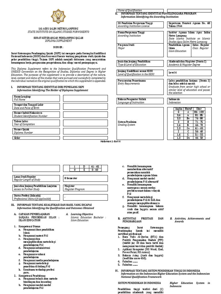 Contoh-SKPI-Prodi-PAI-EDIT DIKA | PDF