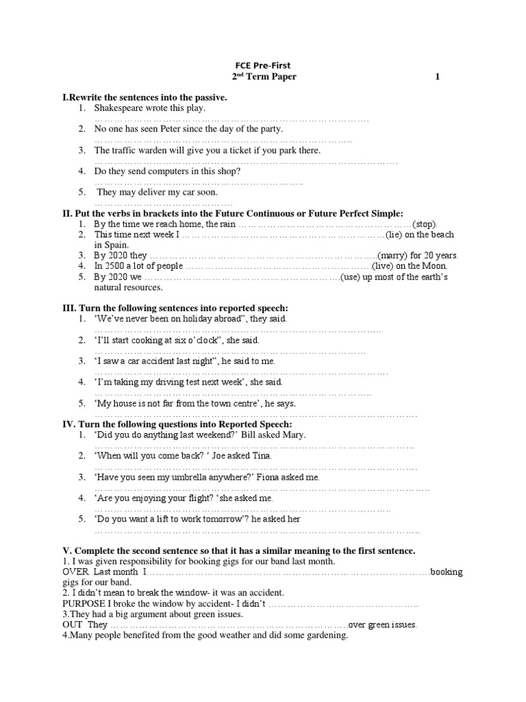 FCE Prefirst Test Paper | PDF