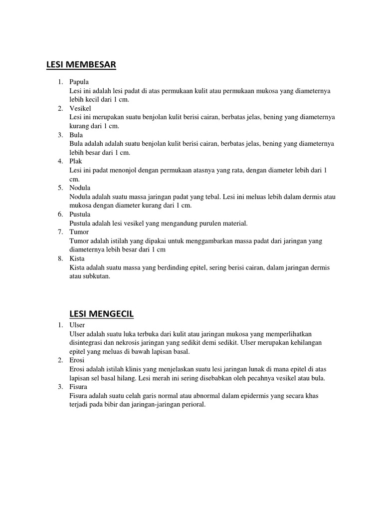 Jenis Lesi Kulit dan Karakteristiknya | PDF | Griya & Taman