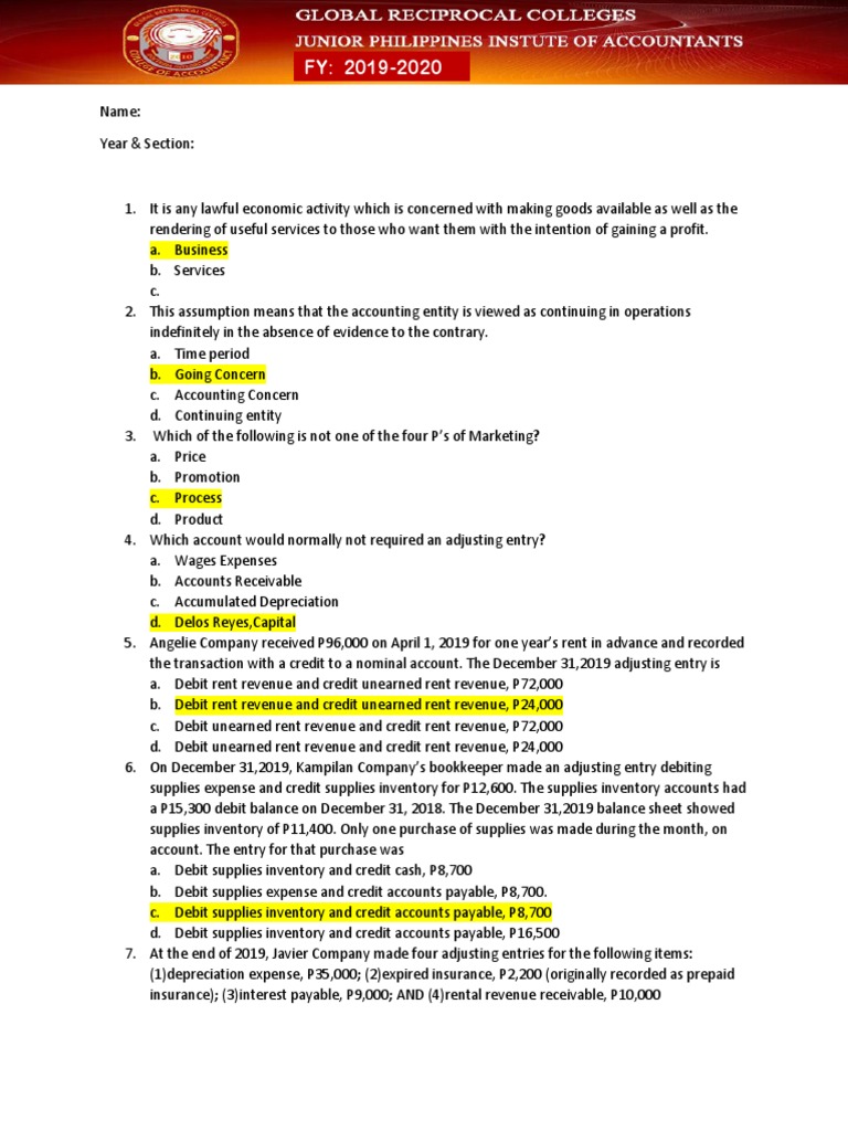 Exam Type With Answer Key | PDF