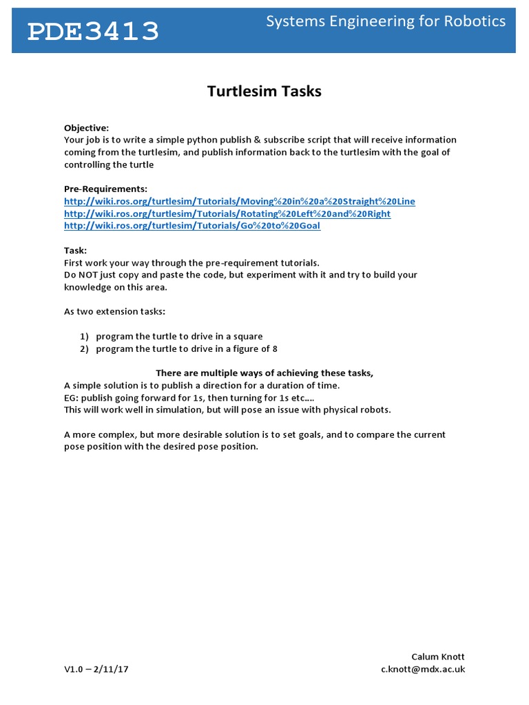 Turtlesim Tasks Week 7 | PDF