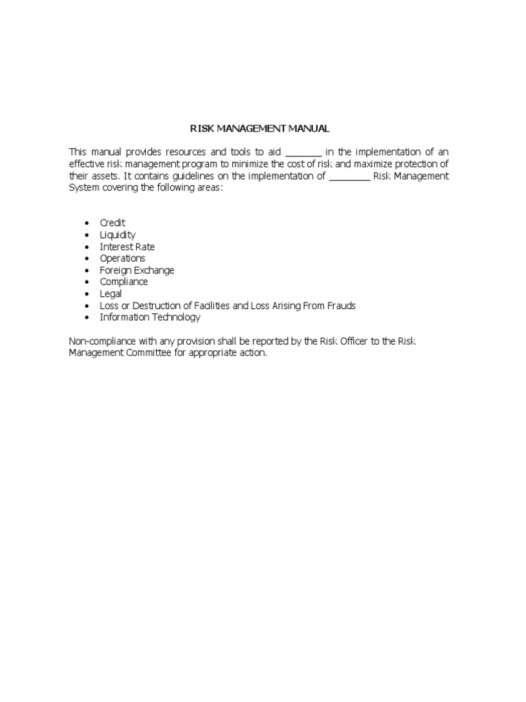 Risk Management Manual for Microfinance | PDF