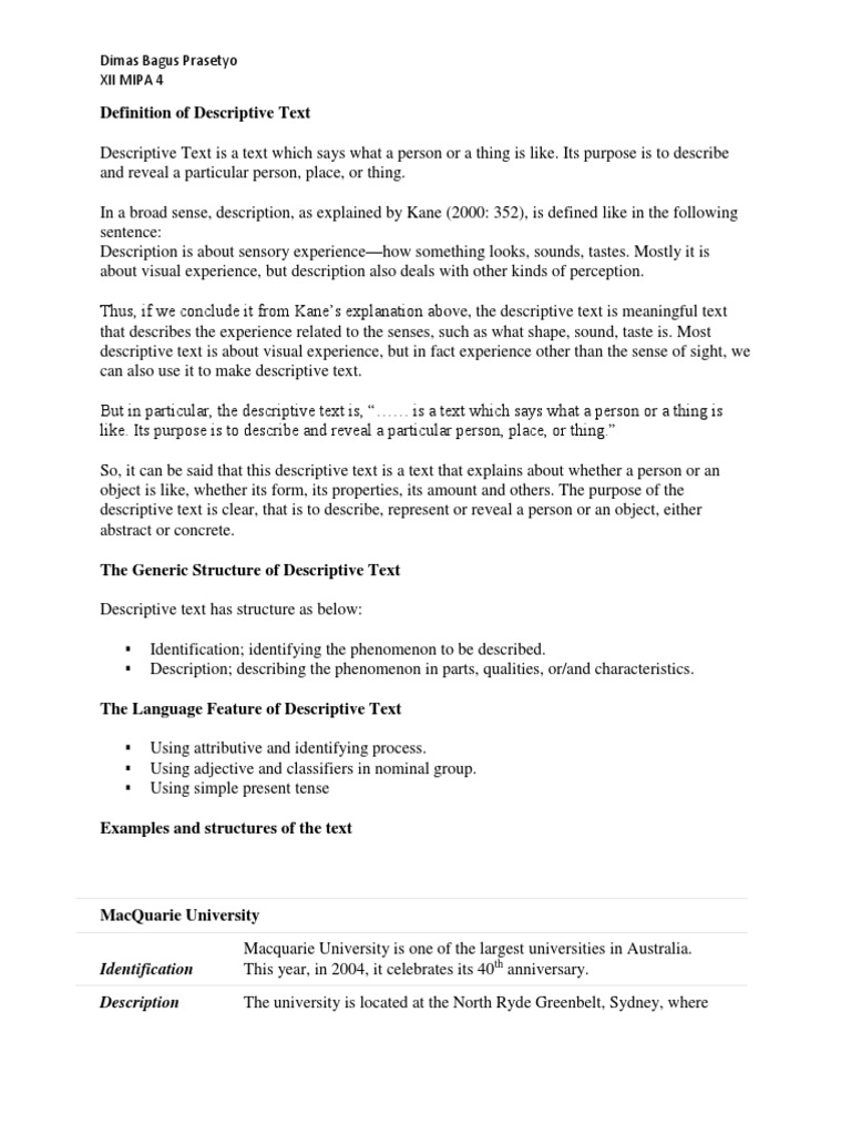 Understanding Descriptive Text | PDF | Foreign Language Studies