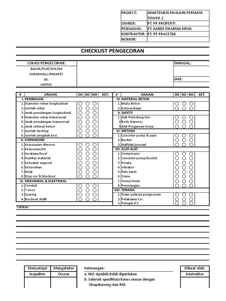 CEP Checklist Pengecoran | PDF
