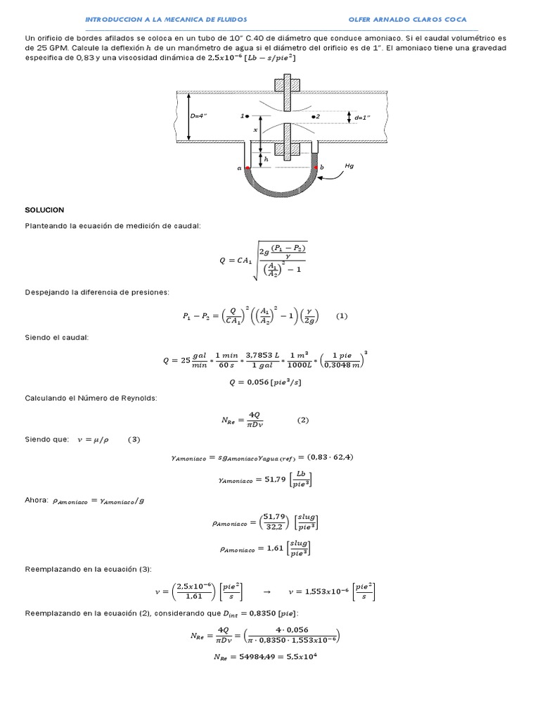 Ejercicio Placa de Orificio | PDF